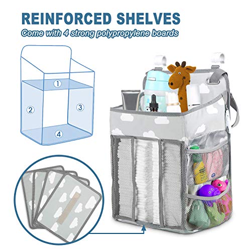 Diaper Caddy Hanging Diaper Caddy Organizer, Hanging Nursery Nappy Organiser Diaper Holder Caddy Stacker for Baby Girl Boy Crib Changing Table Playard Wall Baby Shower Gifts Bedside Storage Bag -Grey