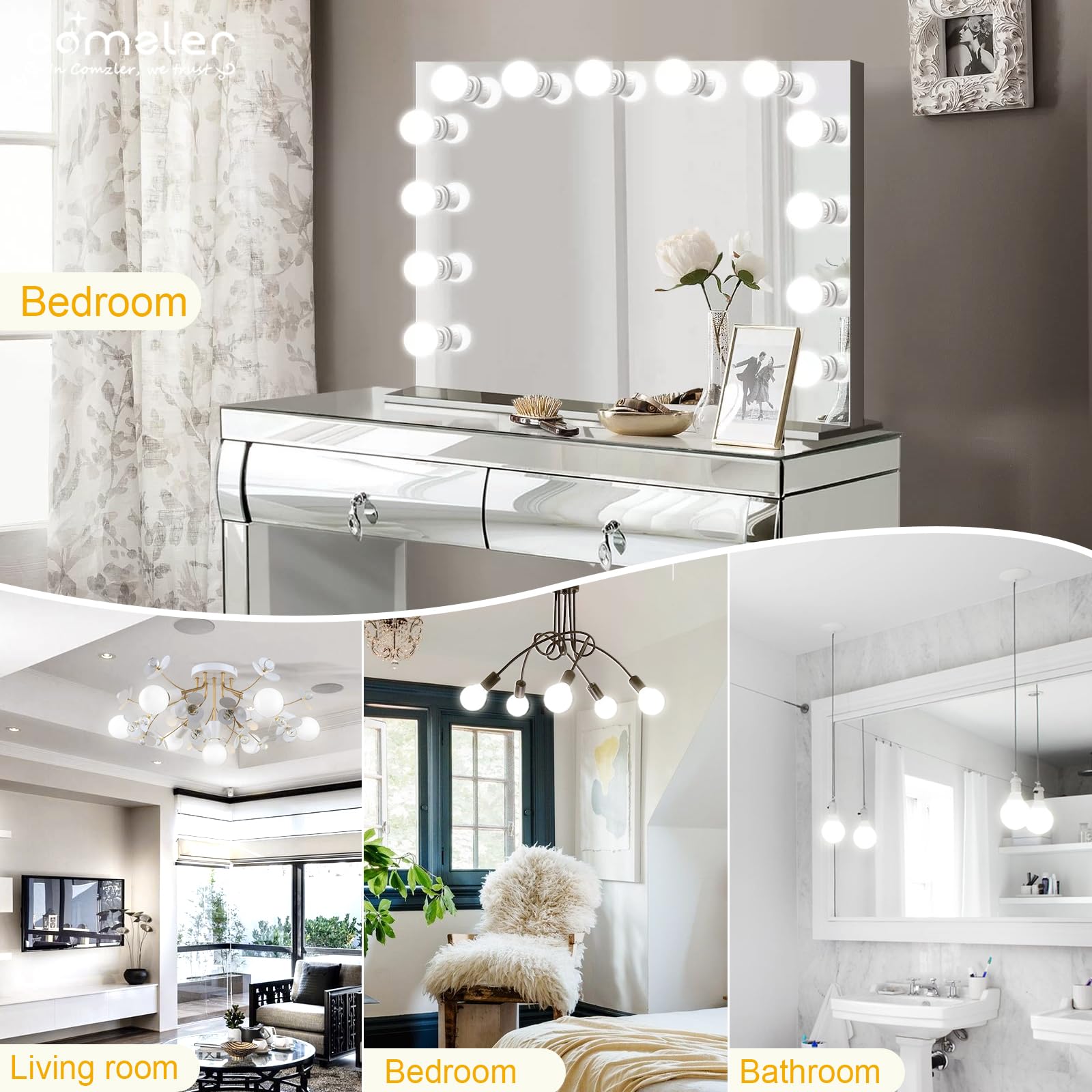 Comzler 4 Pack E26 Bathroom Light Bulbs 4000K Natural Daylight, 60 watt Equivalent Light Bulbs, E26 Standard Base, G25 LED Globe Light Bulbs for Bathroom Vanity Over Mirror, CRI85+, 120V, Non-dimmable