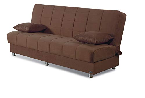 BEYAN Hamilton Collection Modern Armless Convertible Sofa Bed with Storage Space, Includes 2 Pillows, Dark Brown