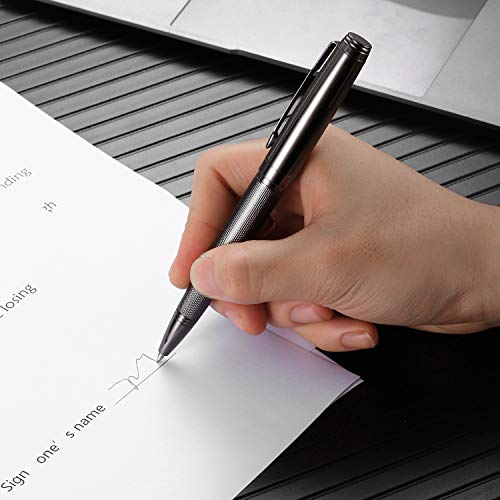 Nekigoen Ballpoint Pen with Gift Box for Men Women,Luxury Stainless Steel Retractable Pen Executive Home Office Use, and 2 Extra Refills Black Ink 1.0mm B2 (full gray)