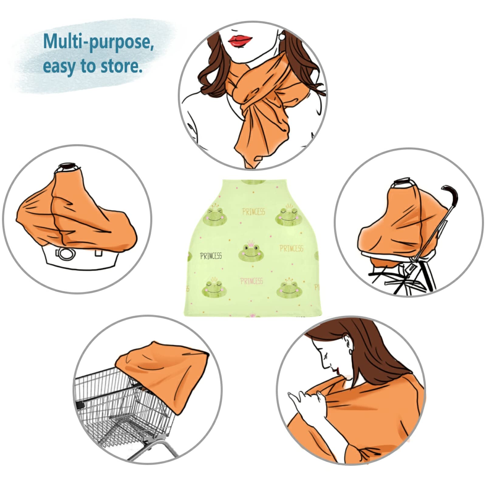 Nursing Cover Breastfeeding Scarf Cute Princess Frogs- Baby Car Seat Covers, Infant Stroller Cover, Carseat Canopy(r)