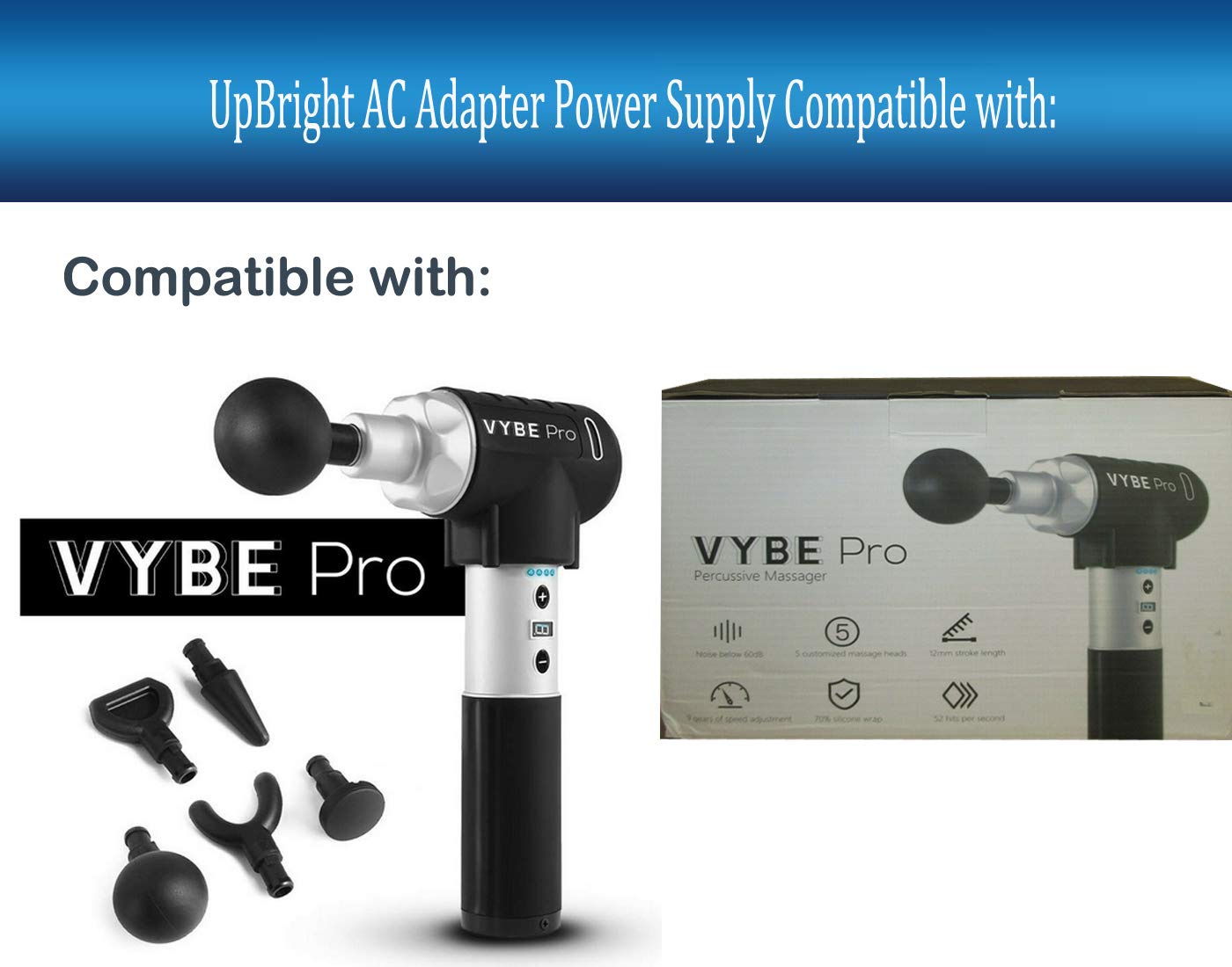 UpBright 24V AC/DC Adapter Compatible with VYBE Pro LV9 Percussive Massager Deep Tissue Muscle Percussion Massage Gun Li-ion Battery 2000mAh 3YE GQ24-240100-AU GQ24-240100AU 24VDC Power Supply Charger