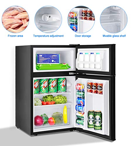 Safeplus Compact Refrigerator, 3.2 cu ft. Unit Cold-rolled Sheet Mini Refrigerator with freezer, Dorm fridge with Adjustable Removable Shelves…