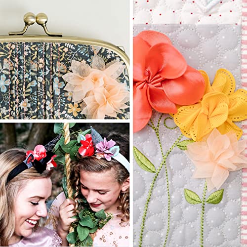 Kimberbell Pull Flower Summer Bouquets: KDKB173, Includes 6 Unique Ribbon Pull Flowers, 36" Each Strand, Synthetic, Iron-Friendly & Machine Washable, Pair with Featured Quilts & Bench Pillows