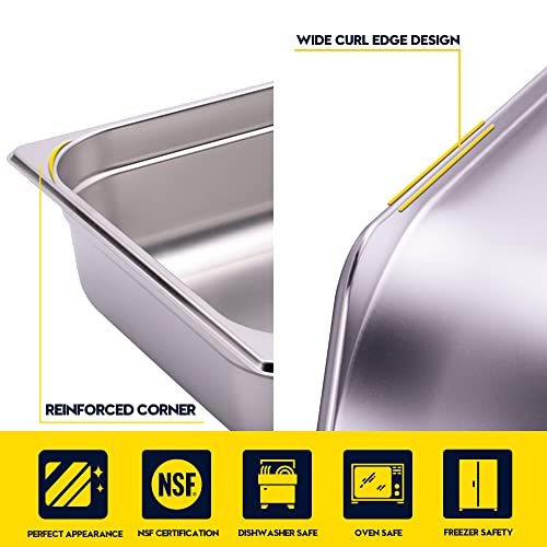 BIEAMA 6-Pack Hotel Pans with Lid, 1/9 Size 2.6" Deep, NSF, Catering Food Pan, Commercial Stainless Steel Pan with Cover