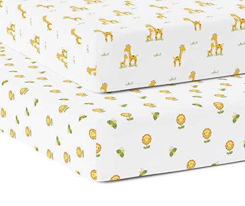 TWC Baby Crib Sheets | Organic Cotton Fitted Bassinet Sheet | 38"x24" | Soft, Smooth, Breathable & Twill Fabric - Giraffe and Flower