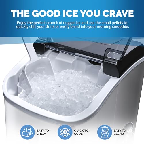 Newair Nugget Countertop Ice Maker Machine | 26 lbs. | Sonic Ice Maker in Stainless Steel, Self-Cleaning Function, Refillable Water Tank, Perfect Canes Ice for Kitchens, Offices, Home Coffee Bars