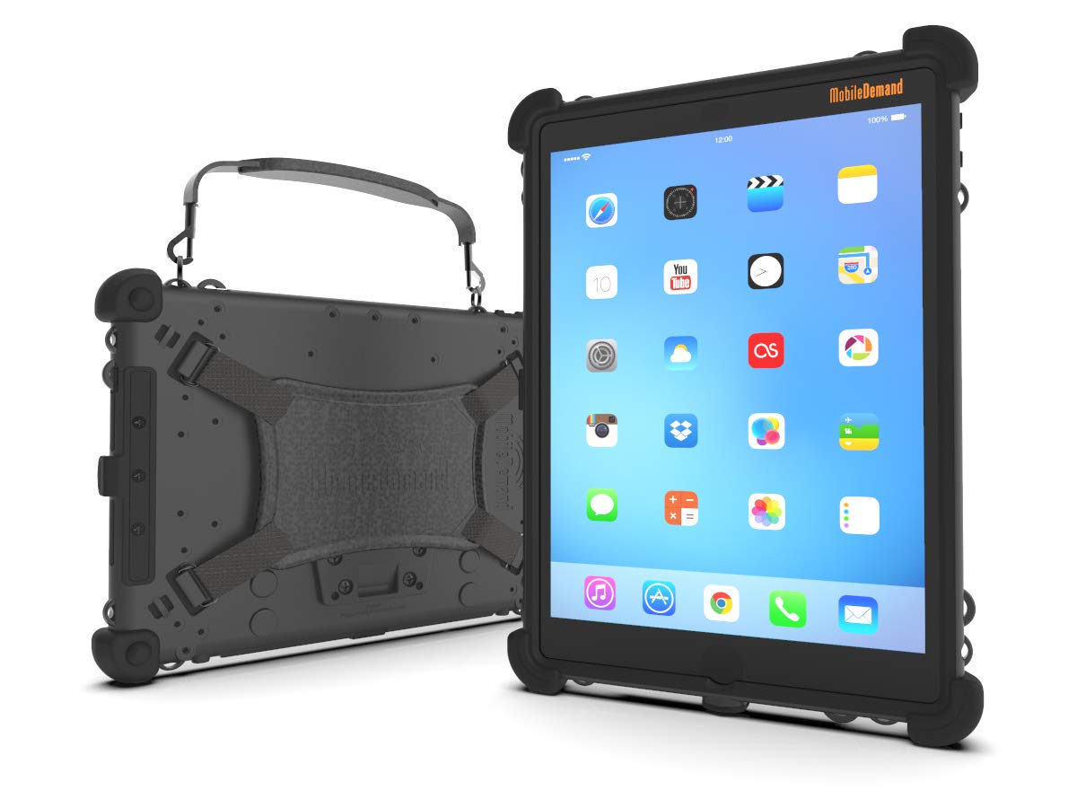 MobileDemand Ultra Rugged Case for iPad 10.2 – Briefcase Handle, Back Hand Strap – Lightning Port Cover – Shock Absorbing Rubber Bumpers, Fully Protective Case – Black – Heavy Duty Tablet Case