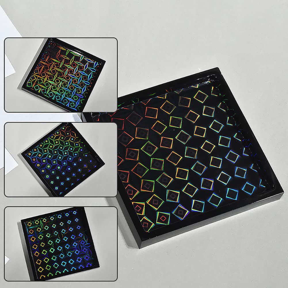 4Pcs Holographic Resin Silicone Mold Set for Coasters,DIY Rainbow Light Cups Mat Epoxy Casting Mold for Home Table Decoration (Square)