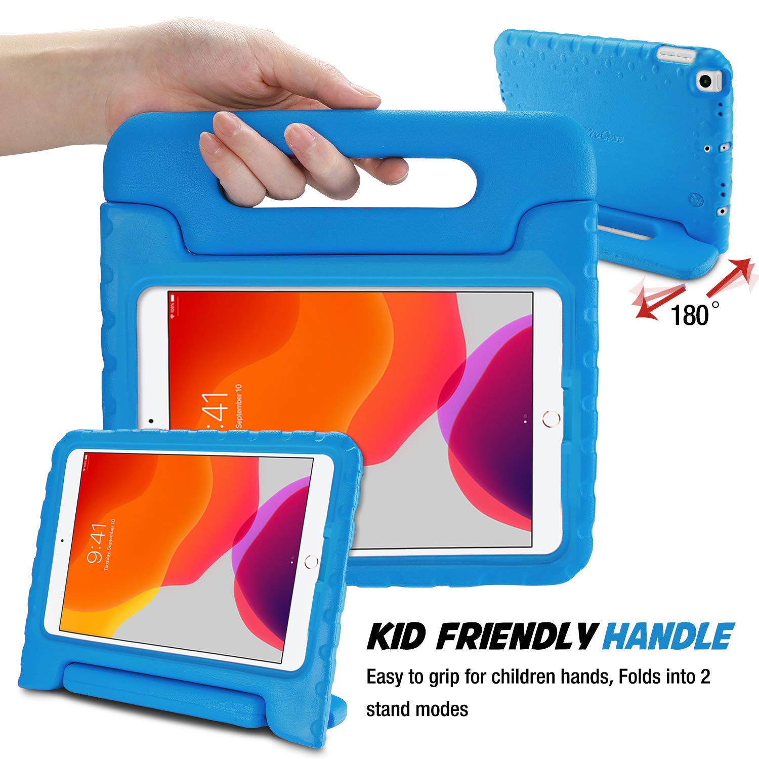 ProCase Kids Case for iPad 9th Generation/iPad 8/iPad 7, iPad 10.2 Case 2021 2020 2019/iPad Air 10.5/iPad Pro 10.5 Kids Case, Shockproof Lightweight Case with Convertible Handle-Blue