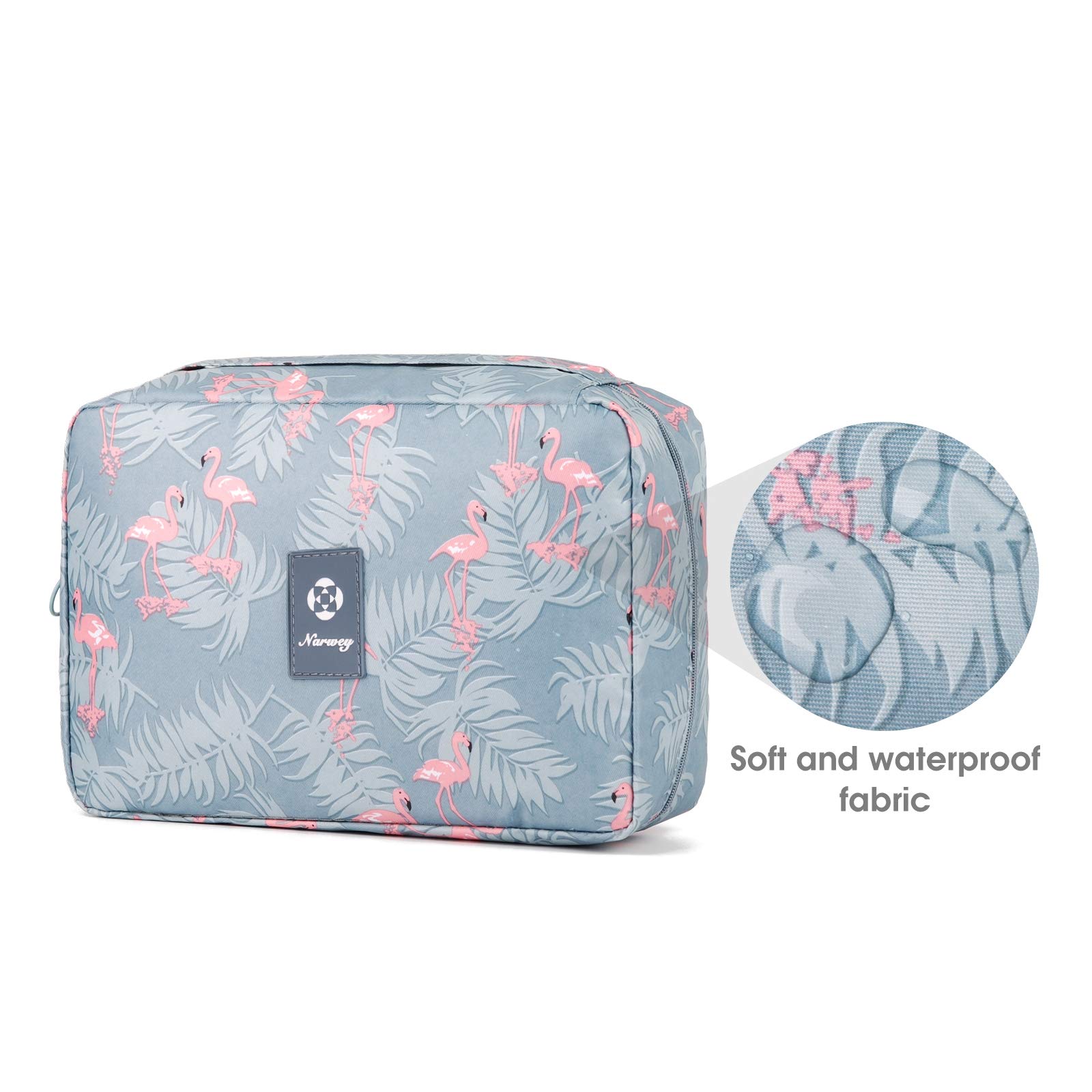 Narwey Hanging Toiletry Bag for Women Travel Makeup Bag Organizer Toiletries Bag for Cosmetics Essentials Accessories (Flamingo)