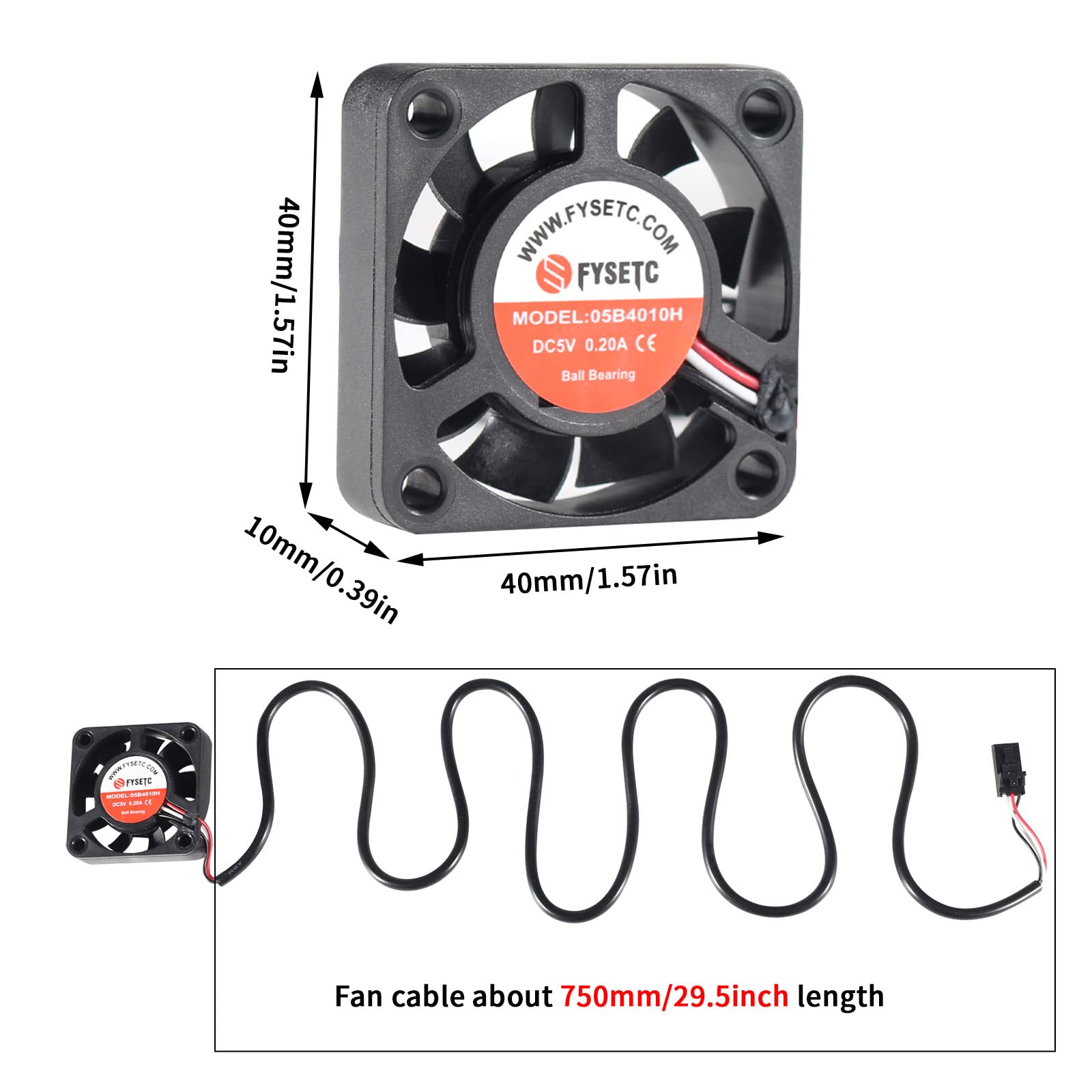 FYSETC Prusai3 MK3S+ Hotend Part Upgraded Dual-Ball Cool Blower Fan 4010 40x40x10mm DC 5V 0.2A Hot End Cooler Radiator for 3D Printer PrusaMK3 MK3S DIY Accessories -Pack of 2