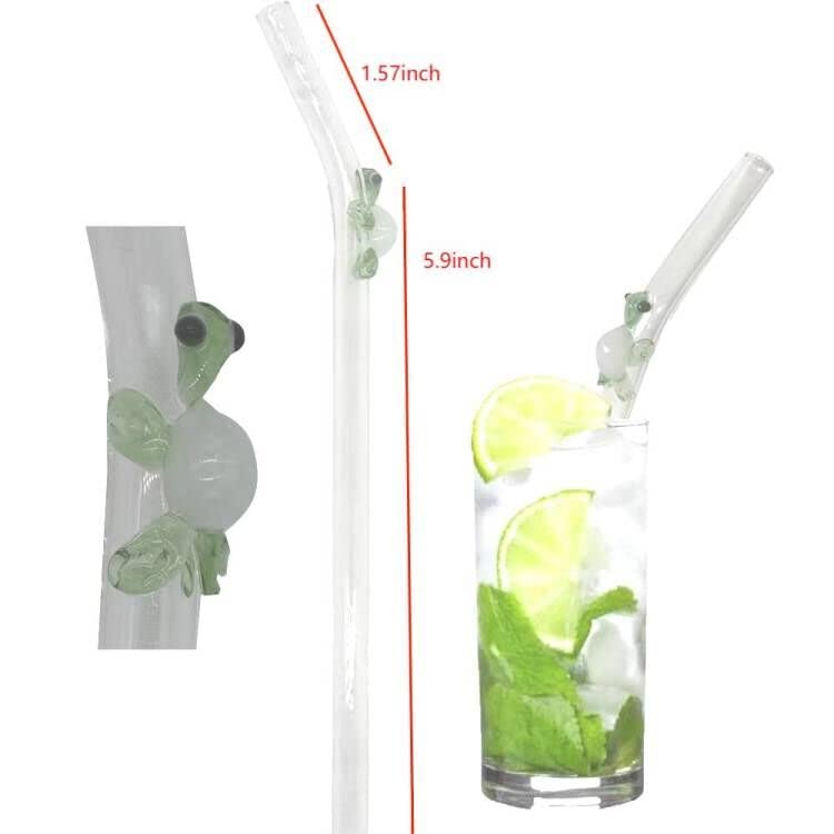 5pcs Glass Straws with Cute Turtle Bent Drinking Straws Stirring Sticks Reusable Glass Straws for Drinks Coffee Juice
