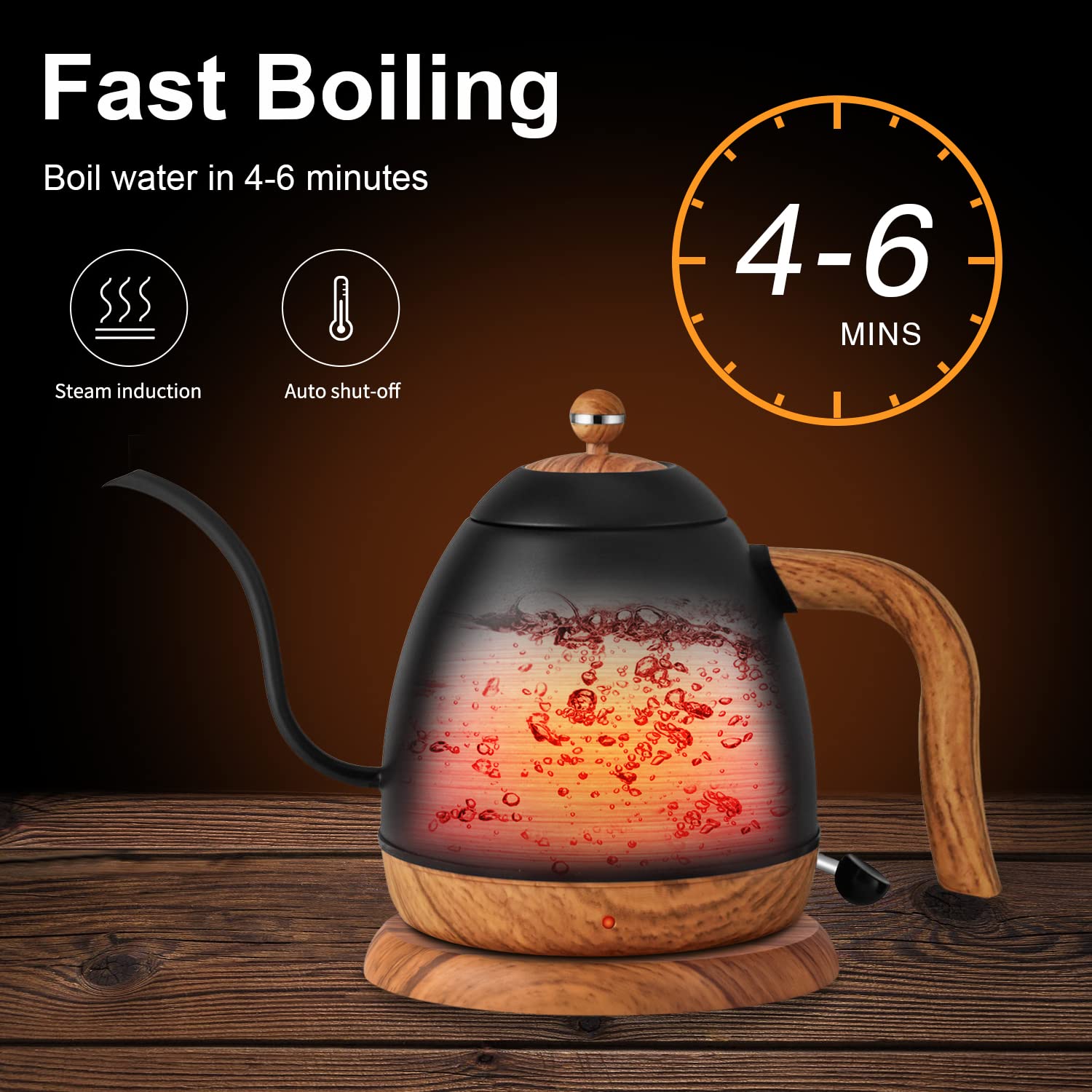 Bsigo Gooseneck Electric Kettle with Thermometer, 100% Stainless Steel for Pour-over Coffee & Tea Kettle, BPA Free, Auto Shut off Anti-dry Protection, Quick Heating Boiling Water, 1000W-0.8L, Black
