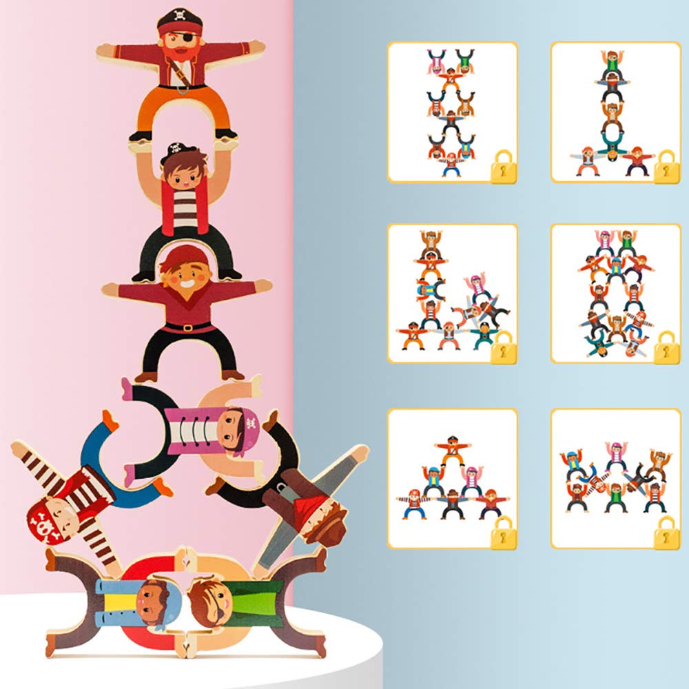 BESTING Balancing Stacking Blocks Pirate Parent-Child Children's Educational Wooden Toy Acrobatic Troupe Interlock Decompression Preschool Toys Balancing Games (HJ006)