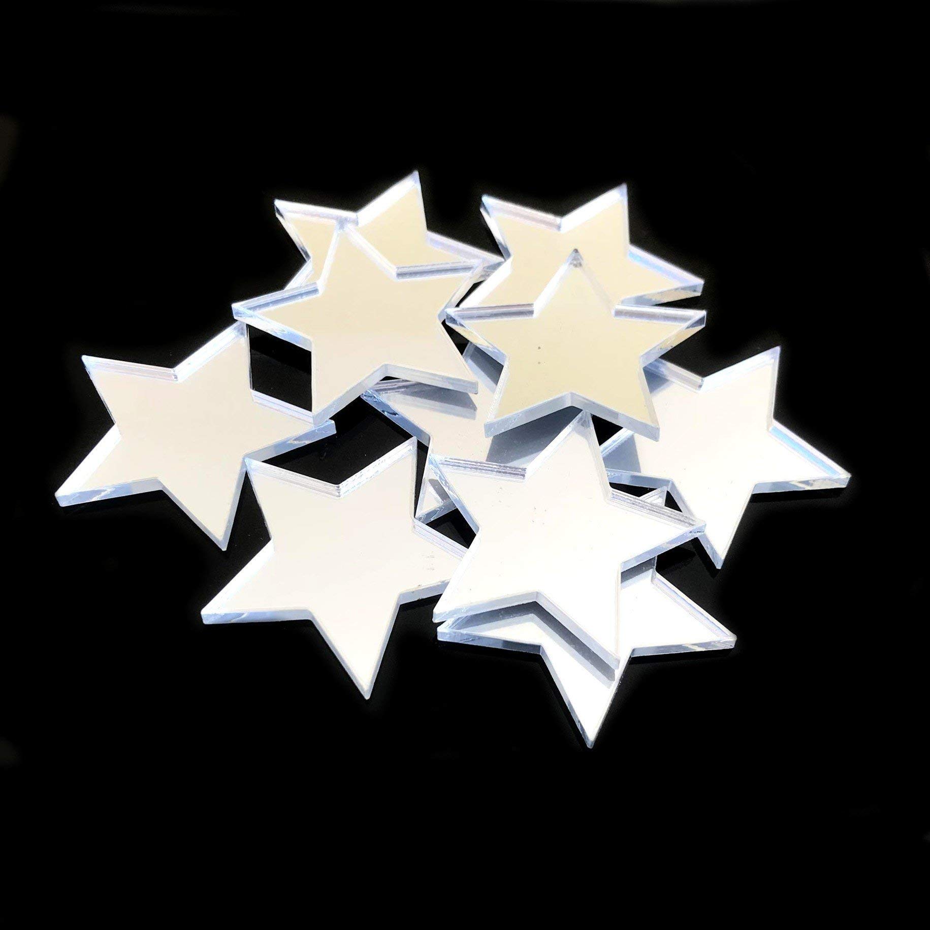 Super Cool Creations Star Shaped Crafting Mirrors, Set of 10, Many Colours, Shatterproof Acrylic, Silver Mirror, Pack of 10 x 8cm