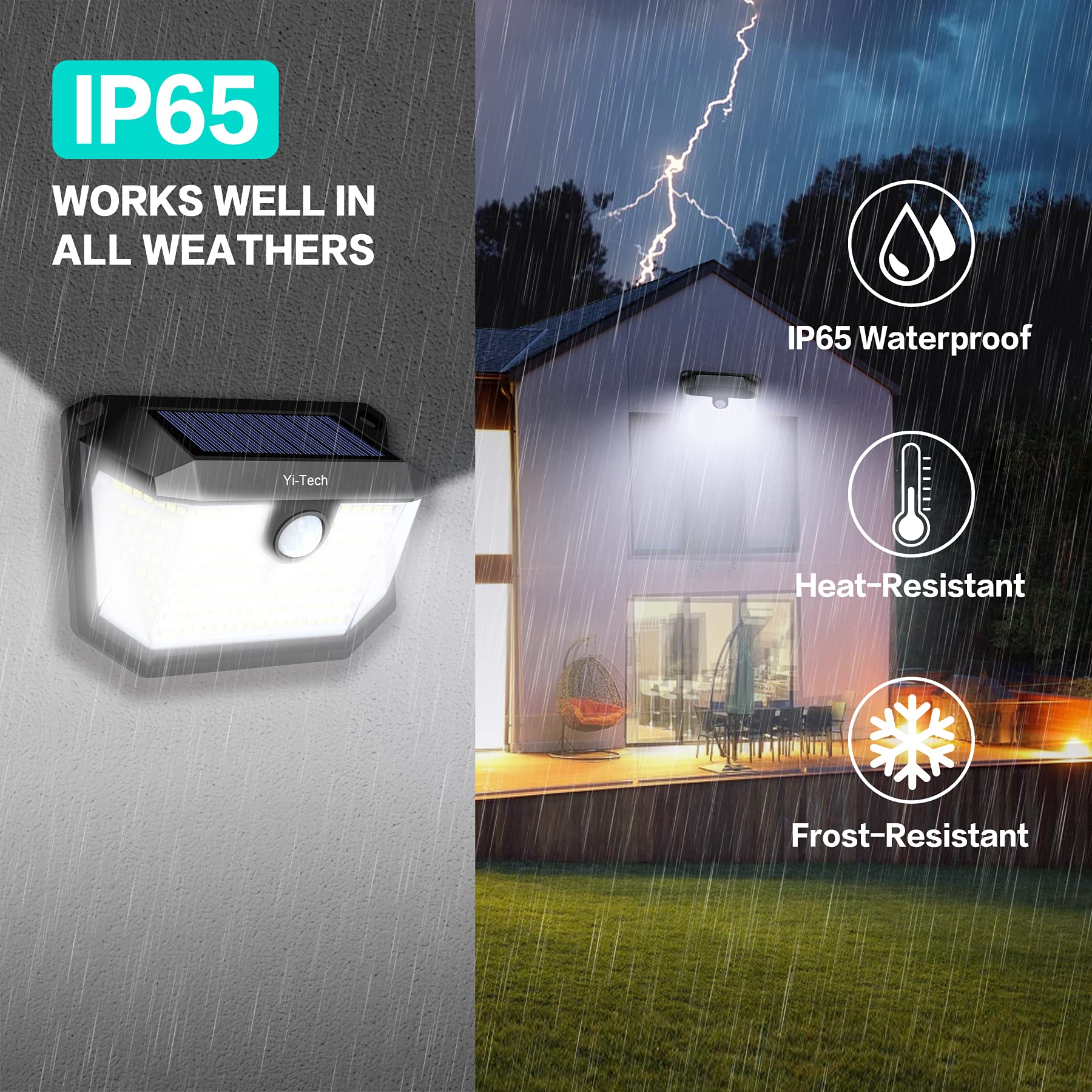 Yi Tech Solar Outdoor Lights, 178 LED Solar Motion Lights Outdoor with 270° Wide Angle, IP65 Waterproof, Dusk to Dawn Solar Powered Security Lights Wireless Wall Light for Garden Yard Patio, 2 Pack