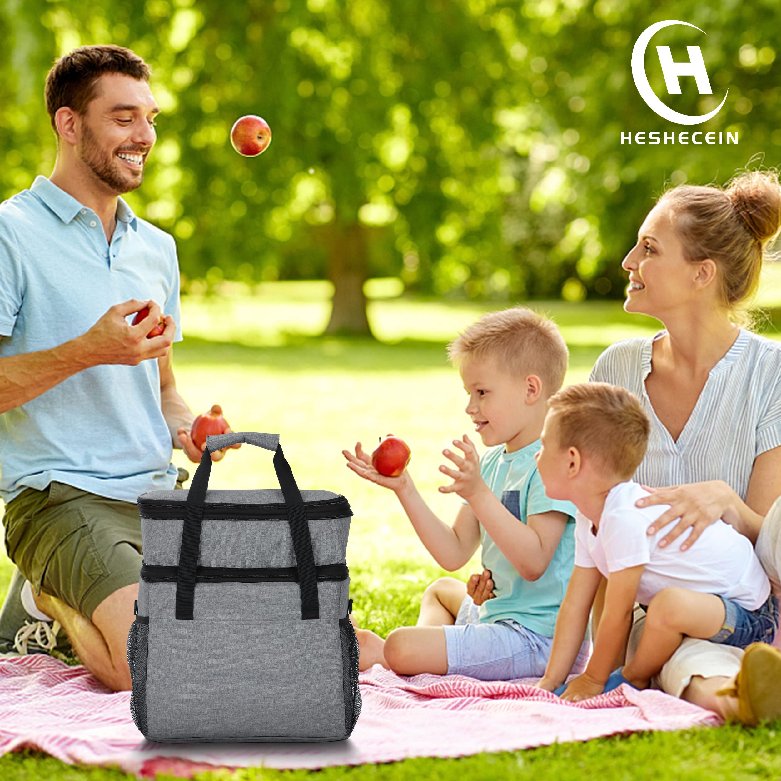 45 Can Cooler Bag for Men Women,32L Large Expandable Double Deck Insulated Lunch Box,Leakproof Reusable Cooler Lunch Bag,Suit for Camping/Picnic/Road Trips,Grey