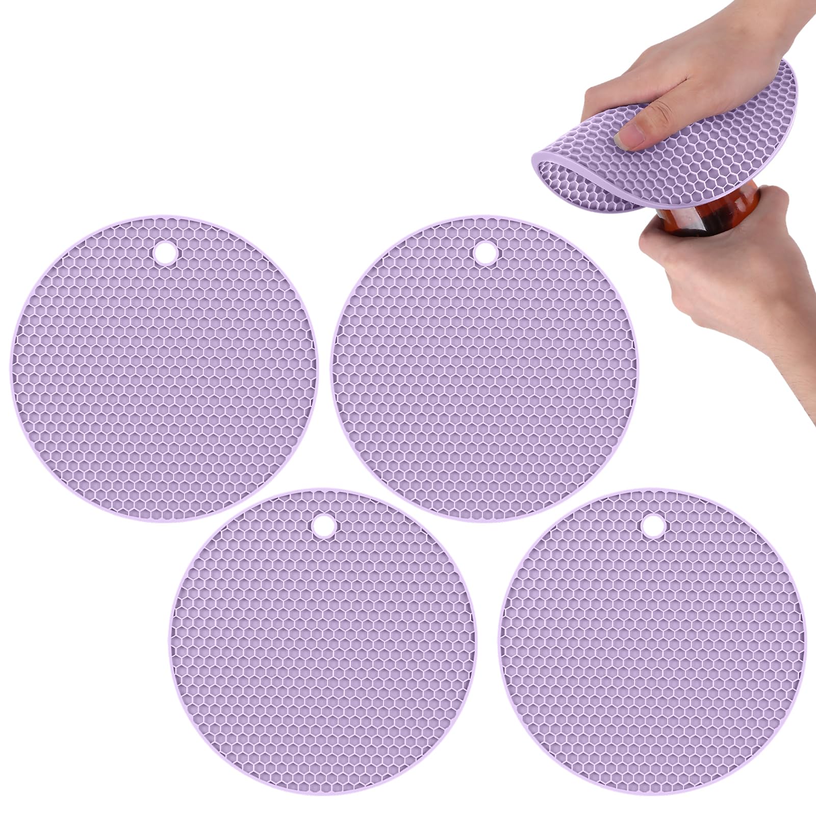 4pcs Jar Opener Gripper Pads-Clearance, Silicone Rubber Bottle Lid Opener, Strong Grip Pad Set Opening Cans, Jars, Bottle lid Cap, for Seniors with Arthritis Weak Hands Kitchen Coaster (Purple)