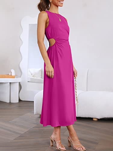 ANRABESS Women's Summer Sleeveless Cutout Maxi Dress Bodycon Slit Beach Wedding Guest Dresses 875meihong-M Rose