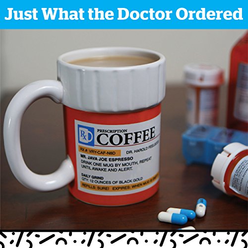 BigMouth Inc. Coffee Mug with A Fun Prescription, Cute Mugs, for Coffee Lovers, White