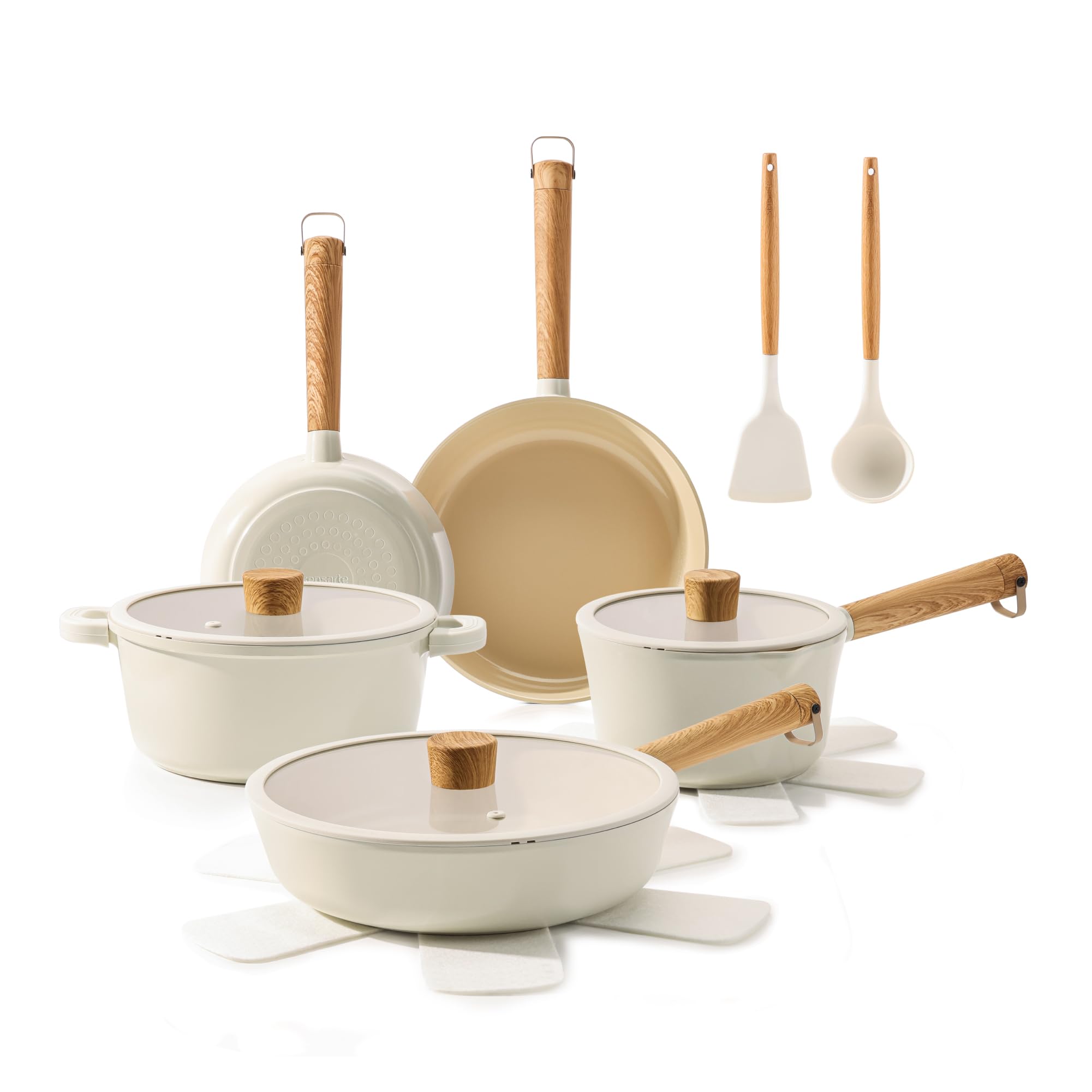 SENSARTE PASCA Ceramic Nonstick Pots and Pans Set 14pcs, Healthy Cookware Set, Non-toxic Induction Kitchen Cooking Set, Dishwasher & Oven Safe, PFAS/PTFE/PFOA Free