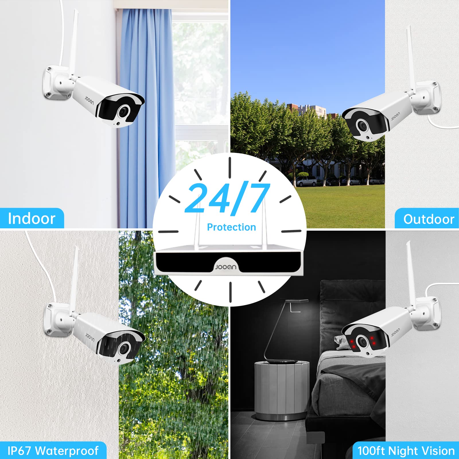JOOAN 【Audio & 3MP】 Security Camera System Wireless,8 Channel NVR & 8pcs 1296P Bullet Cameras, IP67 Weatherproof,AI Human Motion Alert with 1TB Hard Drive,Free Extension Antenna