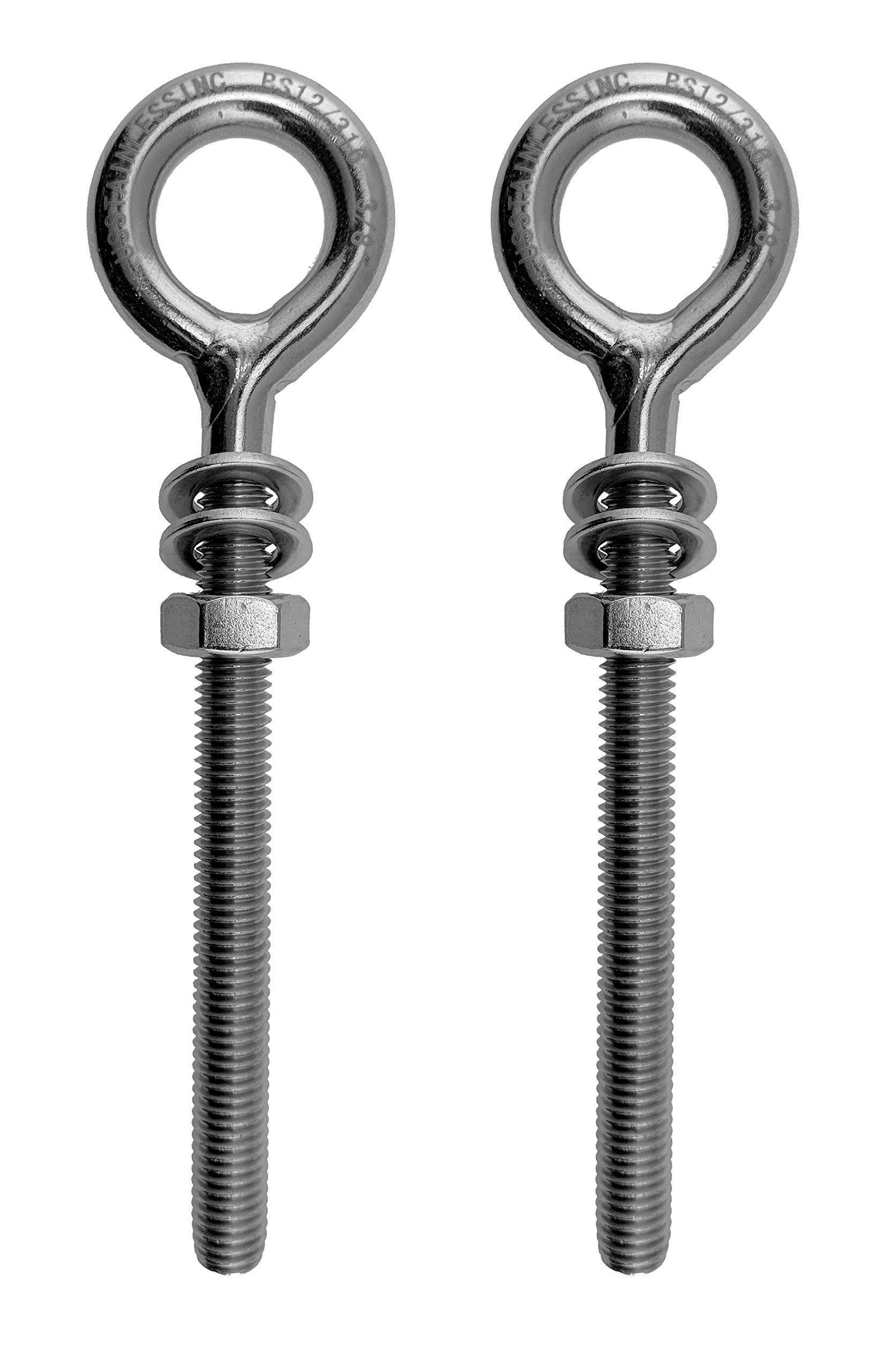 US STAINLESS 2 Pieces Stainless Steel 316 M10 Eye Bolt 10mm x 100mm (3/8" x 4") Marine Grade Pitch of 1.5