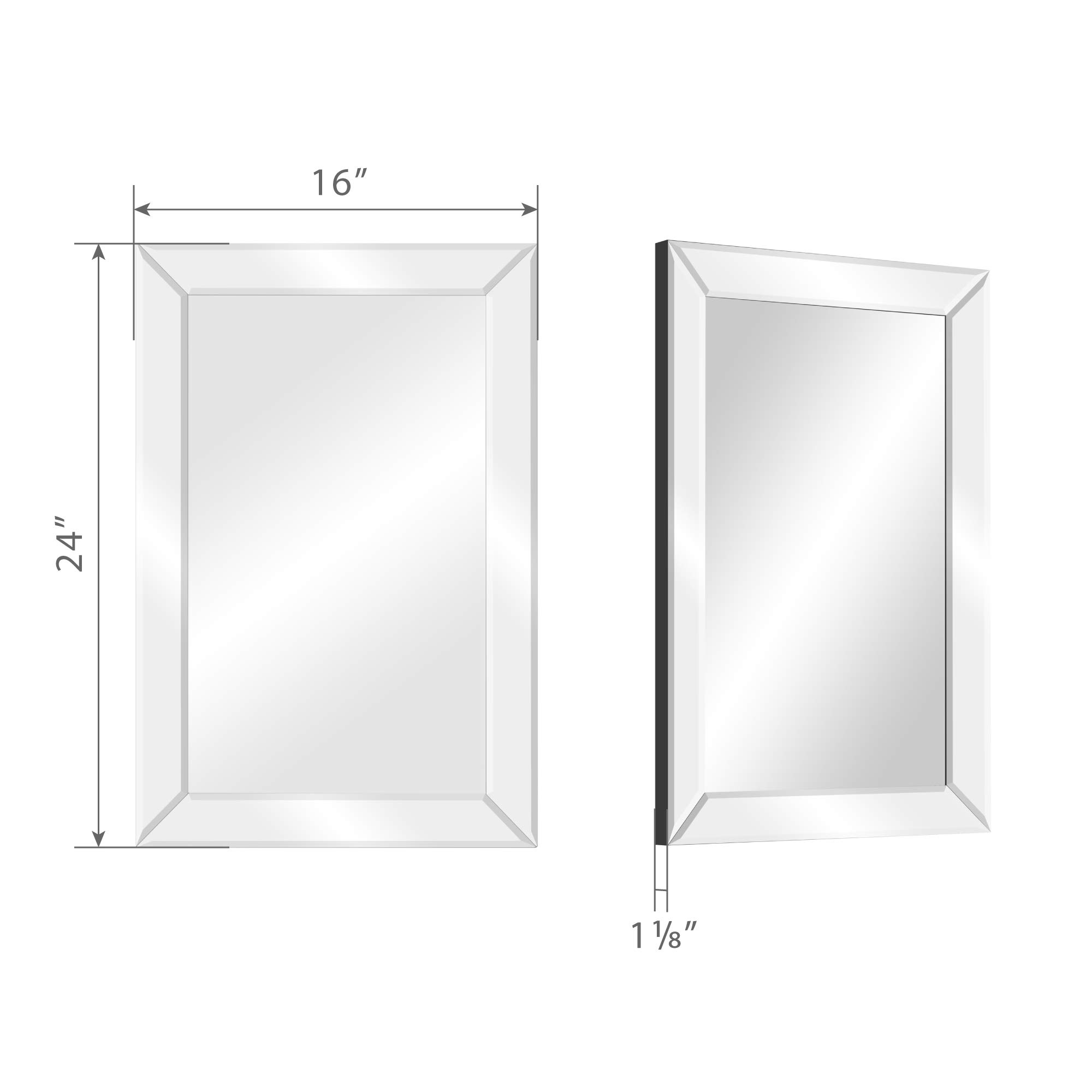 Everly Hart Collection 16x24 Beveled Wall Accent Mirror With Angled Beveled Mirror Frame Silver