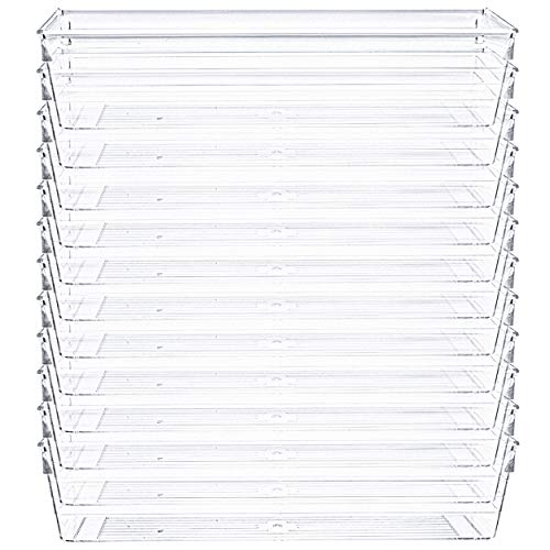 Kingrol 12 Pack Clear Drawer Organizers, Drawer Divider Storage Bins, Desk Storage Box Set for Kitchen Bedroom Bathroom Office Craft Supplies