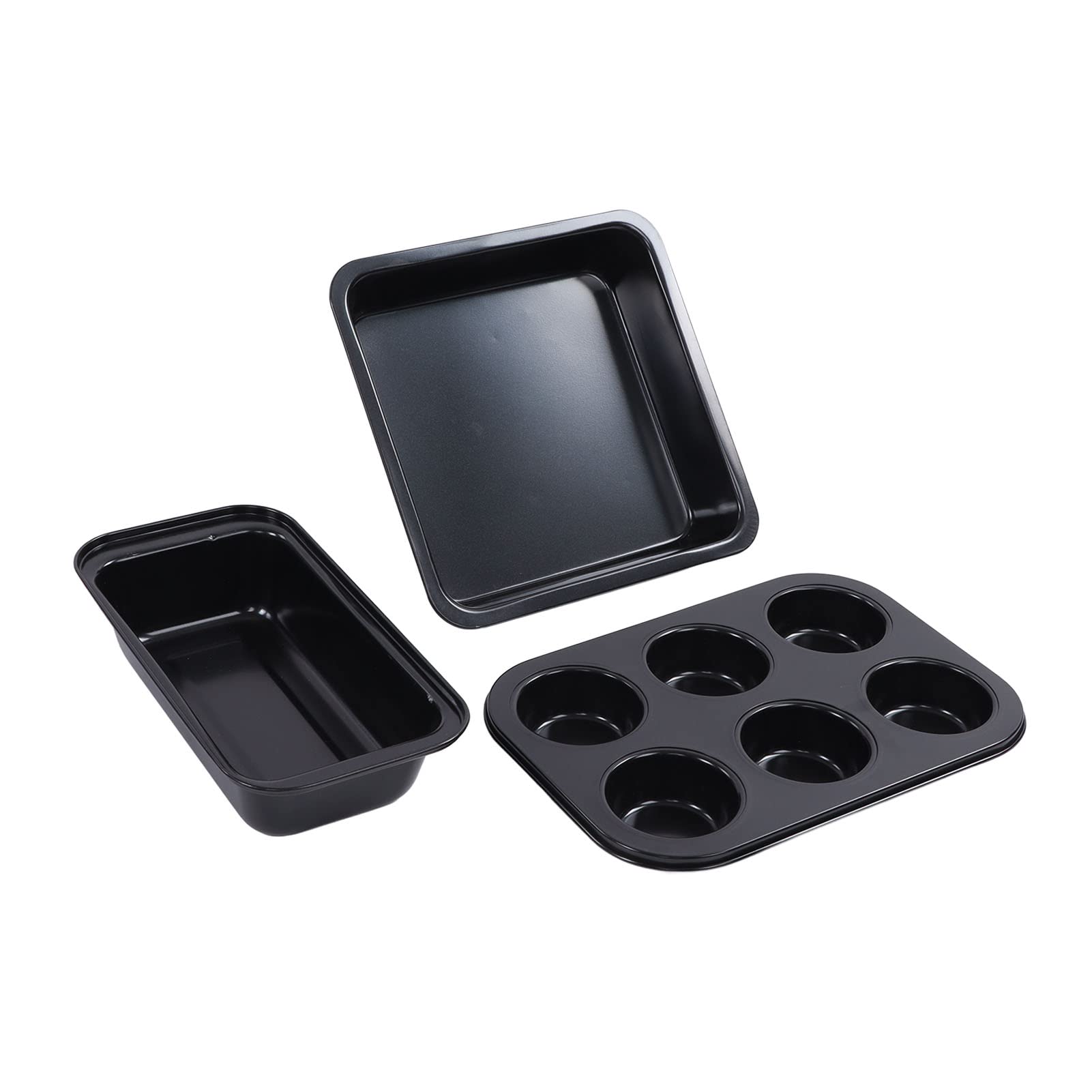 5Pcs Nonstick Bakeware Set Carbon Steel Baking Pans Kit High Temperature Resistance with Cake Mold,Baking Sheet,Pizza Tray,Quadrate & Rectangular Baking Pan for Household Bakery(Black)