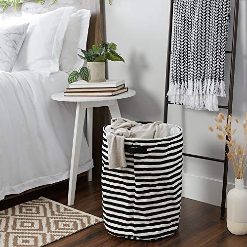 DII Laundry Storage Collection Cabana Stripe Collapsible and Waterproof Bins, Round Hamper, 13.75x20, Black