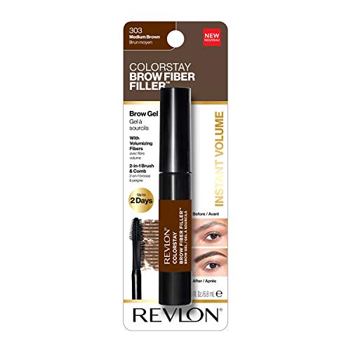 Revlon ColorStay Brow Fiber Filler, Longwearing & Volumizing Waterproof Eyebrow Gel, 303 Medium Brown, 0.23 fl. oz.