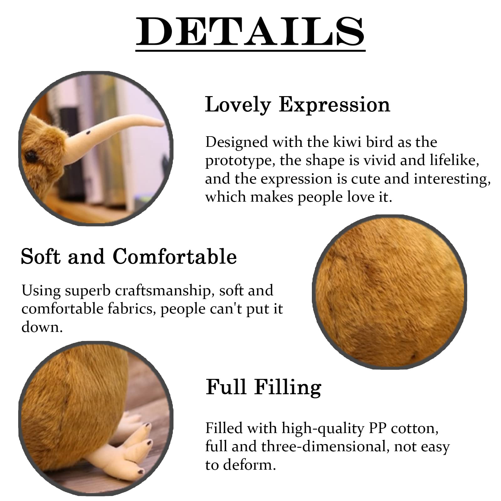 zhidiloveyou Kiwi Bird Stuffed Animal Kawaii Plush Cute Toy for Kids Adults (7.87", Brown)