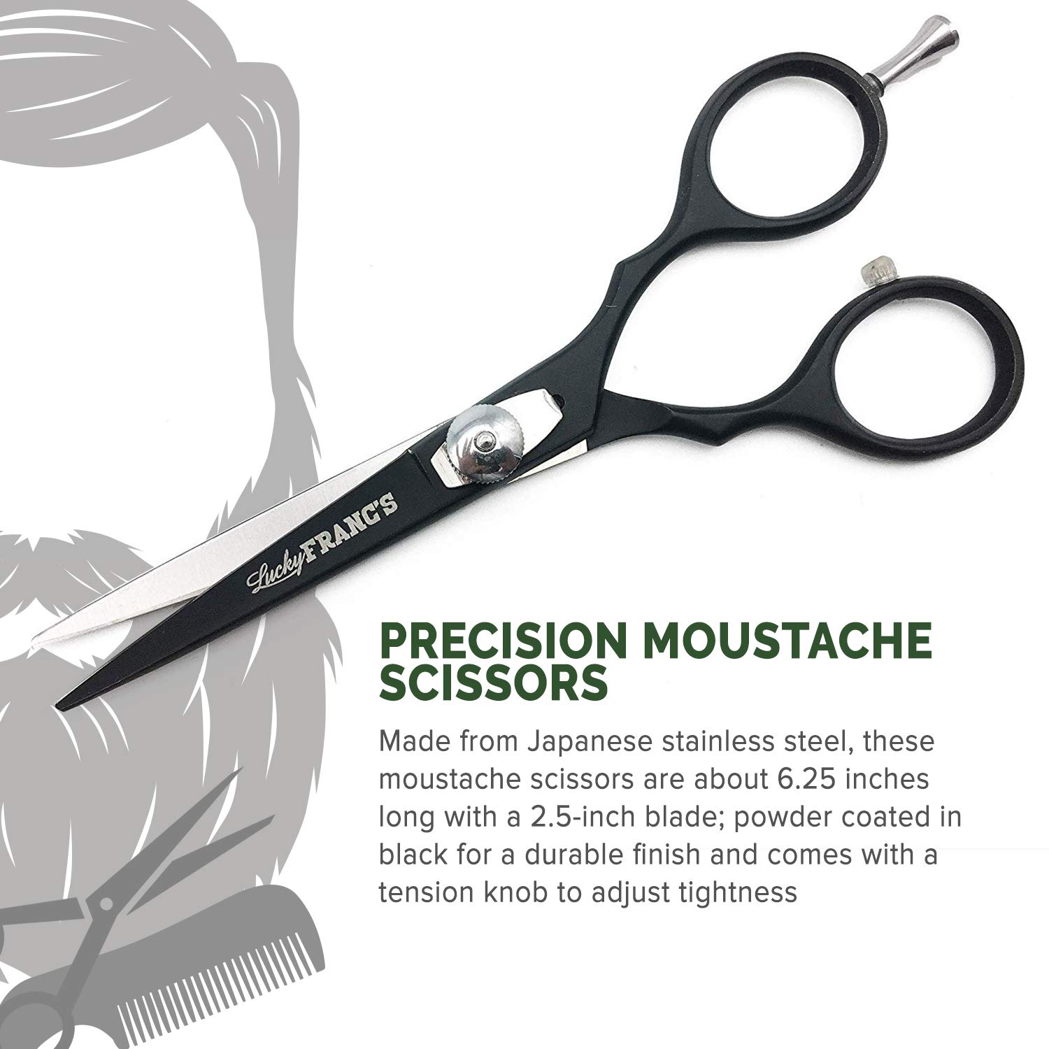 Lucky Franc's Beard Grooming Kit with Japanese Beard Scissors & Ox Horn Handmade Mini Beard Combs for Men. Mustache Trimming Kit with Mustache Hair Scissors and Comb for Men. Handmade Beard Care Kit