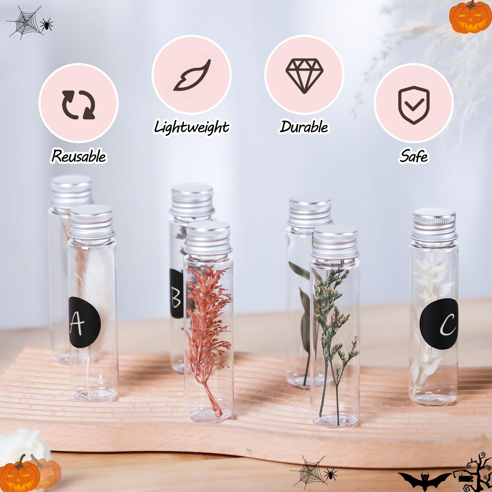 Hoemwarm 48 Pcs 50 ml Test Tubes with Caps, 1.8 oz Plastic Halloween Candy Tubes 27x110 mm Empty Clear Storage Containers for Birthday Party Beads Display Dried Flowers Candy Jar Gift Bulk Decorations