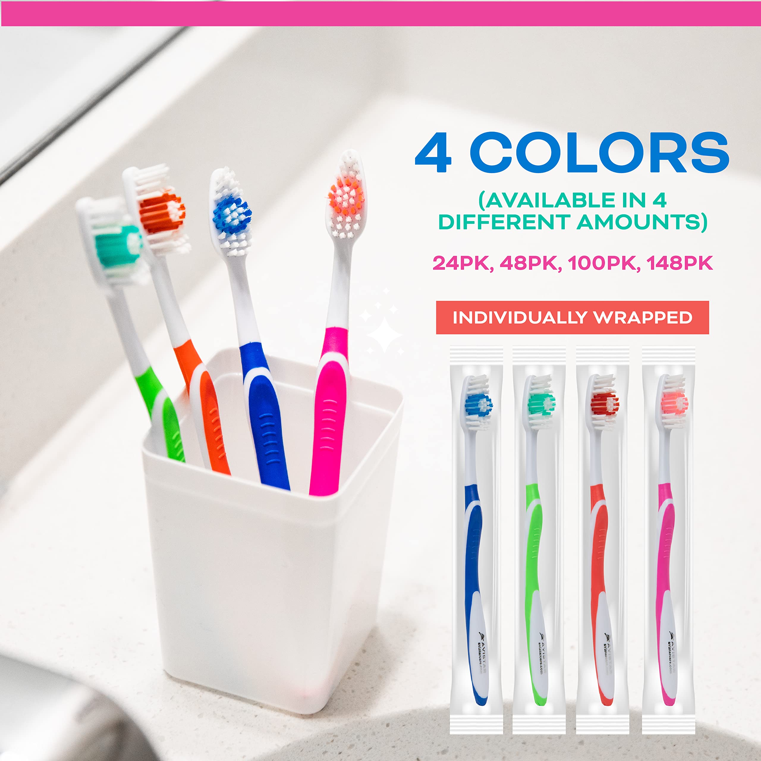 Bulk Toothbrushes Pack - 24 Individually Wrapped Toothbrushes Bulk for Travel, Hotels, AirBnB Guests, Relief Missions, and Donations - Bulk Disposable Toothbrush Pack Adults and Kids