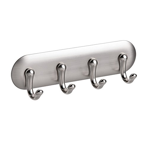 iDesign York Adhesive Backed Key Holder for Wall, 1.5" x 7" x 5.5", Brushed Stainless Steel