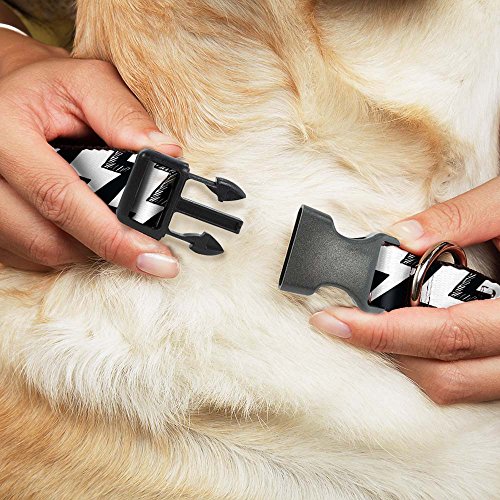 Buckle-Down Plastic Clip Collar - Lightning Bolts Sketch Black/White - 1" Wide - Fits 15-26" Neck - Large