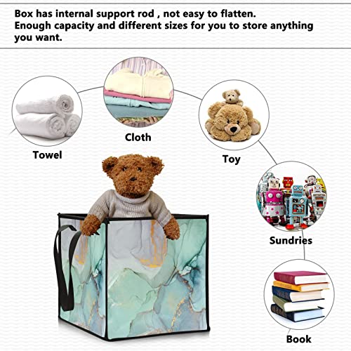 Blueangle Green Marble Texture Cube Storage Bin with Handles, 13 x 13 x 13 in, Large Collapsible Organizer Storage Basket for Home Décor(492)