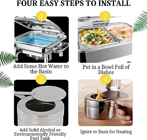 6 L Chafing Dish Set, Stainless Steel Buffet Server Warming Tray with Water Pan & Fuel Holders, for Restaurant Catering Parties Weddings Picnics Food Warmer