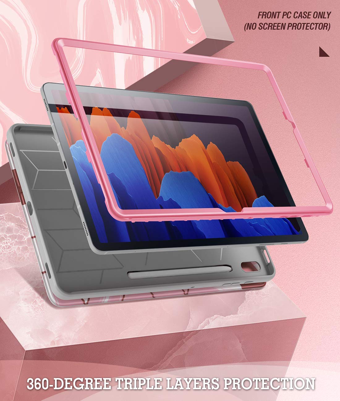 Popshine Marble Case Designed for Galaxy Tab S7 Plus / S8 Plus 12.4 Inch Tablet, Full Body Premium Protective Folio Cover with S Pen Holder, Liquid Marble Pink