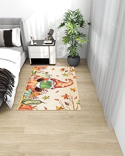 Boho Gnome Pumpkin Large Rectangular Area Rugs 5' x 8' Living Room, Durable Non Slip Rug Carpet Floor Mat for Bedroom Bedside Outdoor Thanksgiving Fall Harvest Autumn Leaf