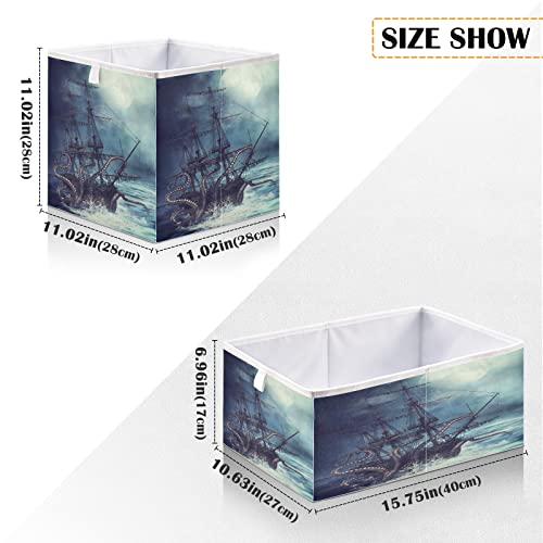 Blueangle Pirate Ship Rectangle Storage Bin, 15.8 x 10.6 x 7 in, Large Collapsible Organizer Storage Basket for Home Décor(414)