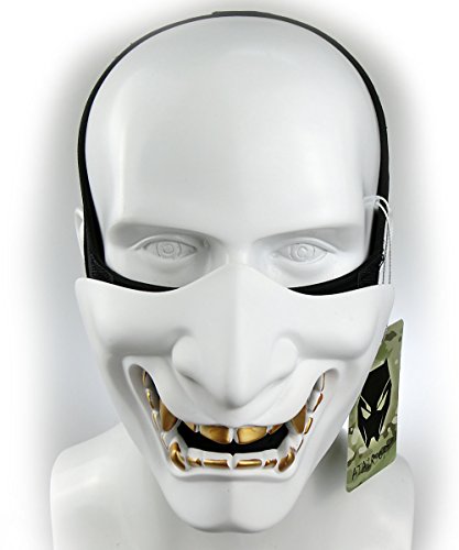 ATAIRSOFT Halloween Costume Cosplay BB Gun Evil Demon Monster Kabuki Samurai Hannya Oni Half Cover Airsoft and Prop Mask (White)