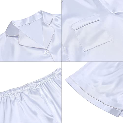 Beutyme Womens Silk Satin Pajamas Set Loungewear Two-Piece Button-Down Pj Sets Long Sleeve Sleepwear Soft Nightwear (Medium, White-1)