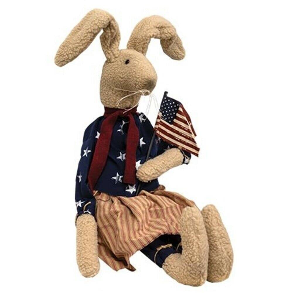 Betsy Bunny Americana Patriotic Primitive Folk Art Natural Ivory Rabbit Doll Home and Garden