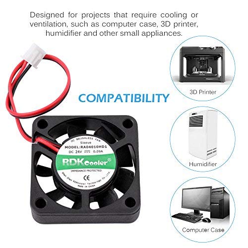 UCEC 40mm Fan DC 24V Small Brushless Cooling 4010 Axial Fan 40x40x10MM 2Pin for Computer Case 3D Printer Extruder Humidifier and Other Small Appliances - 2 Pack