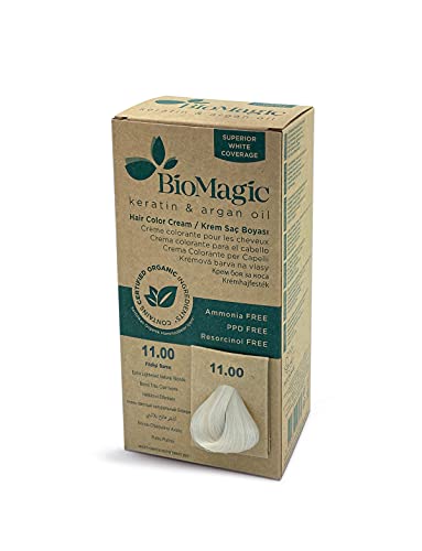 BioMagic Permanent Hair Color, Keratin & Argan Oil Line, Ammonia FREE Hair Dye, Contains Certified Organic Ingredients, Hair Coloring for a Natural Look (11.00 Extra Lightened Natural Blonde)