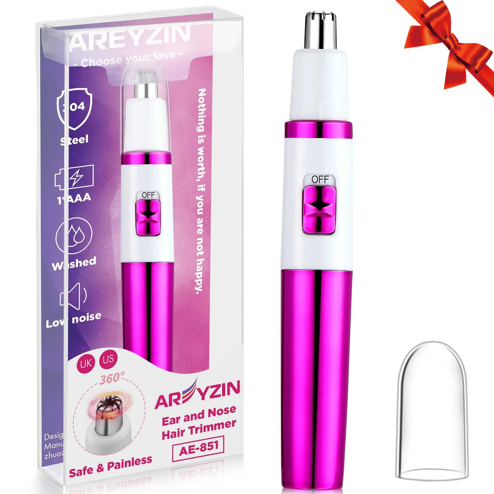 AREYZIN Nose Trimmer for Women Ladies Painless Ear and Nose Hair Trimmer for Men Eyebrow Facial Ear Hair Trimmer Nose Hair Clippers Professional, Waterproof, Dual-Edge Blade, Purple